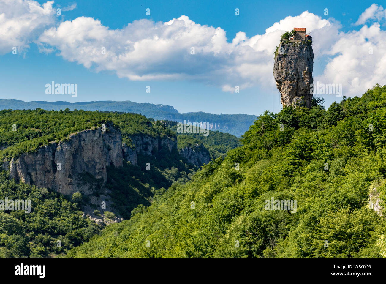 Katskhi Pillar is a single 120 foot tall towering pillar of rock with a ...
