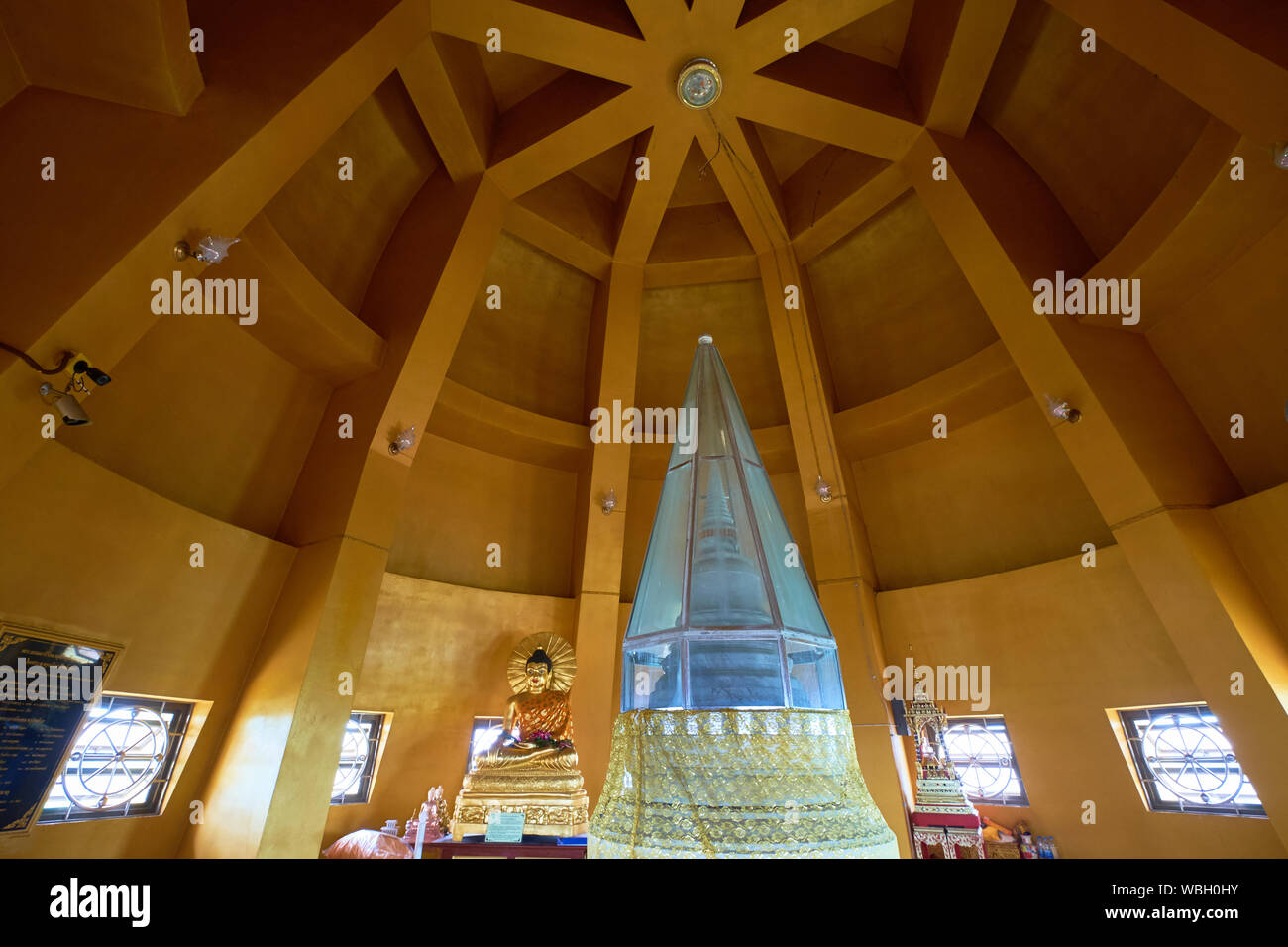 Statue in the top level in the main pyramid tower at Wat Tha Ittharam ...