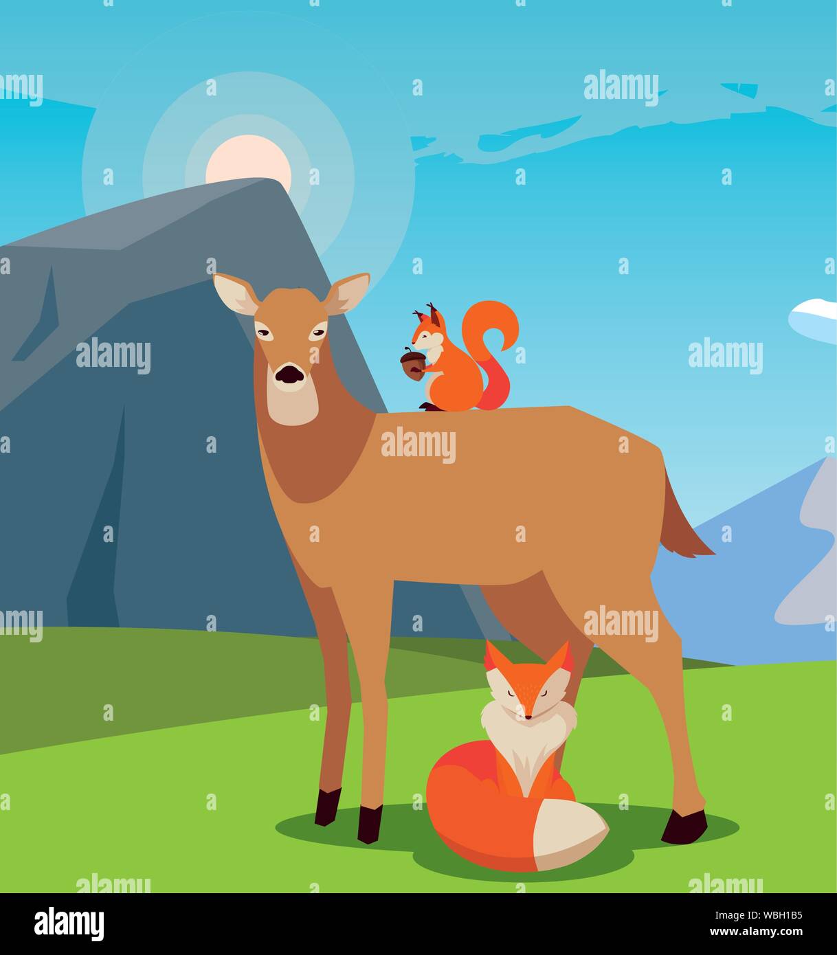 fox and deer happy autumn season landscape vector illustration Stock ...