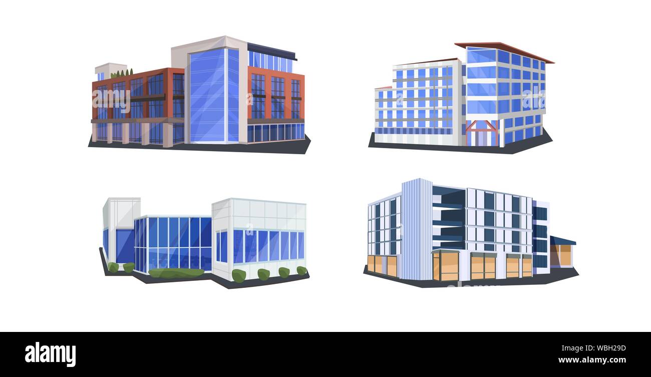 set different commercial corporate office buildings icons architecture ...