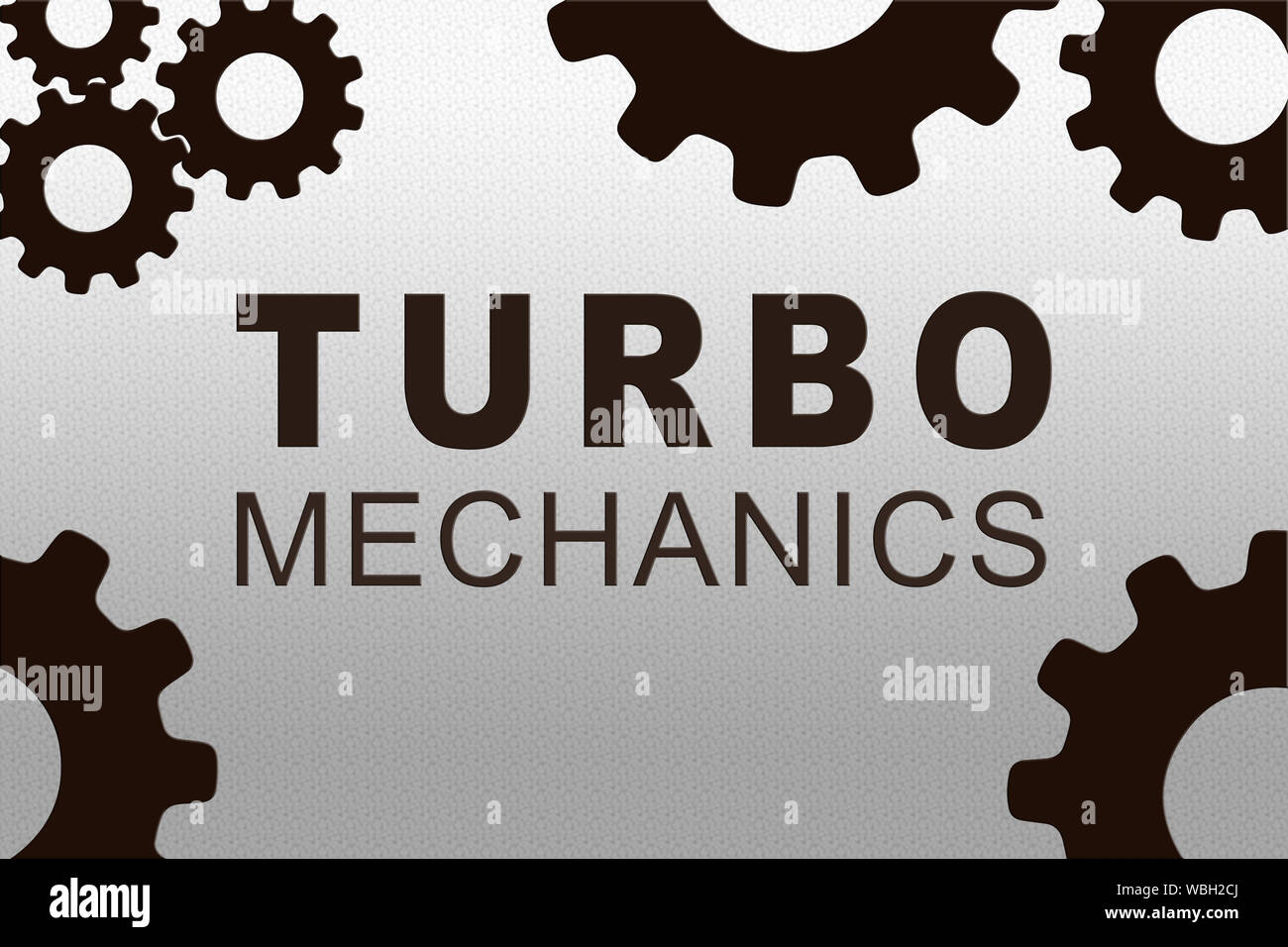 TURBO MECHANICS sign concept illustration with dark brown gear wheel ...