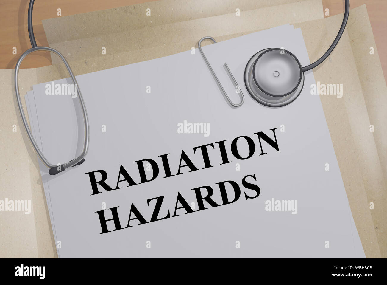 3D illustration of RADIATION HAZARDS title on a medical document Stock ...