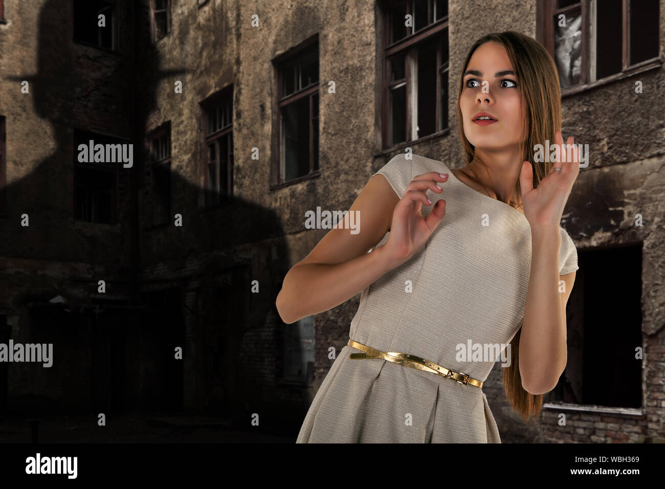 Woman feeling scared house hi-res stock photography and images - Alamy