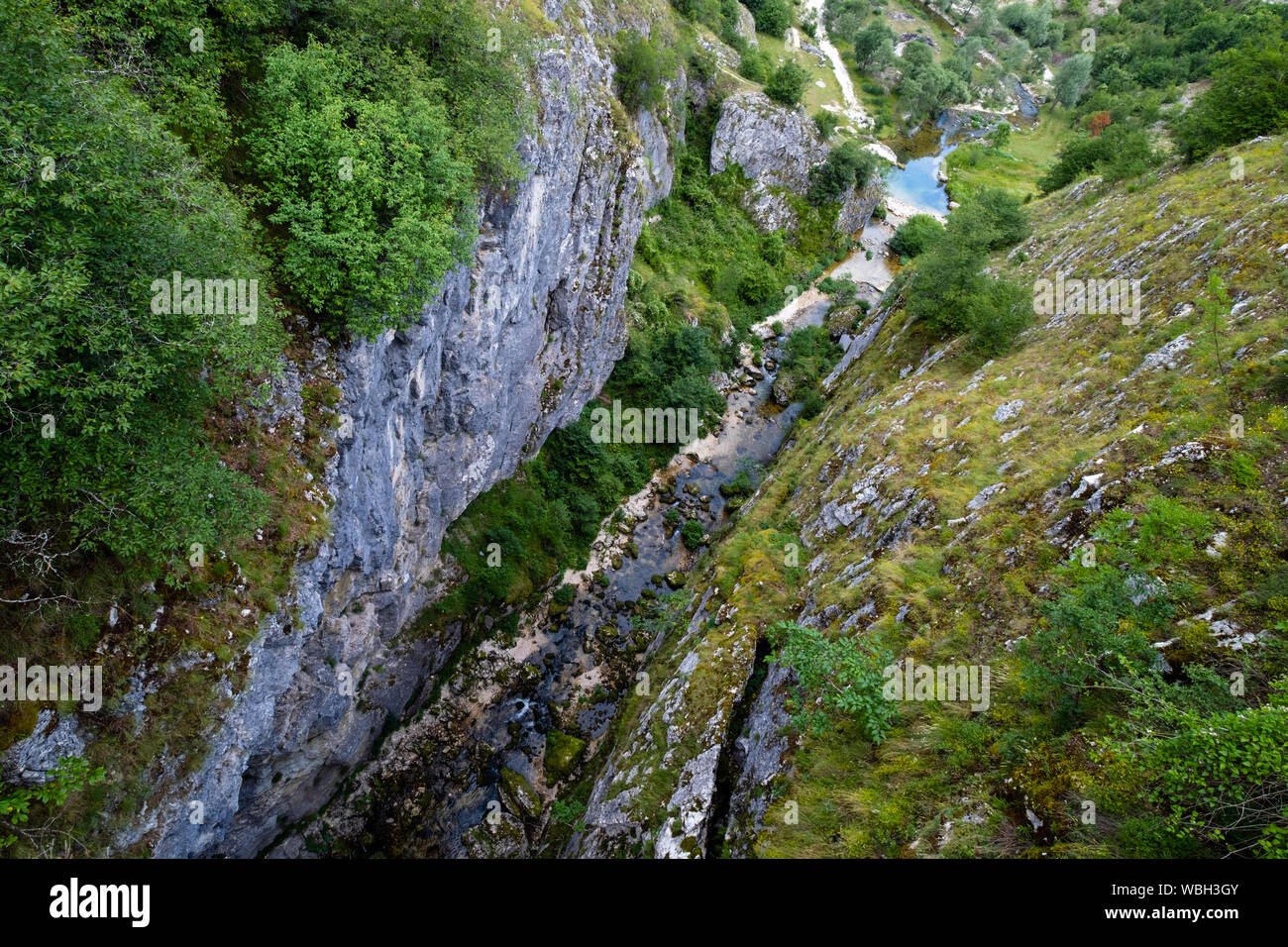 Summer mountain landscape with narrow gorge, view from above (Nevidio ...