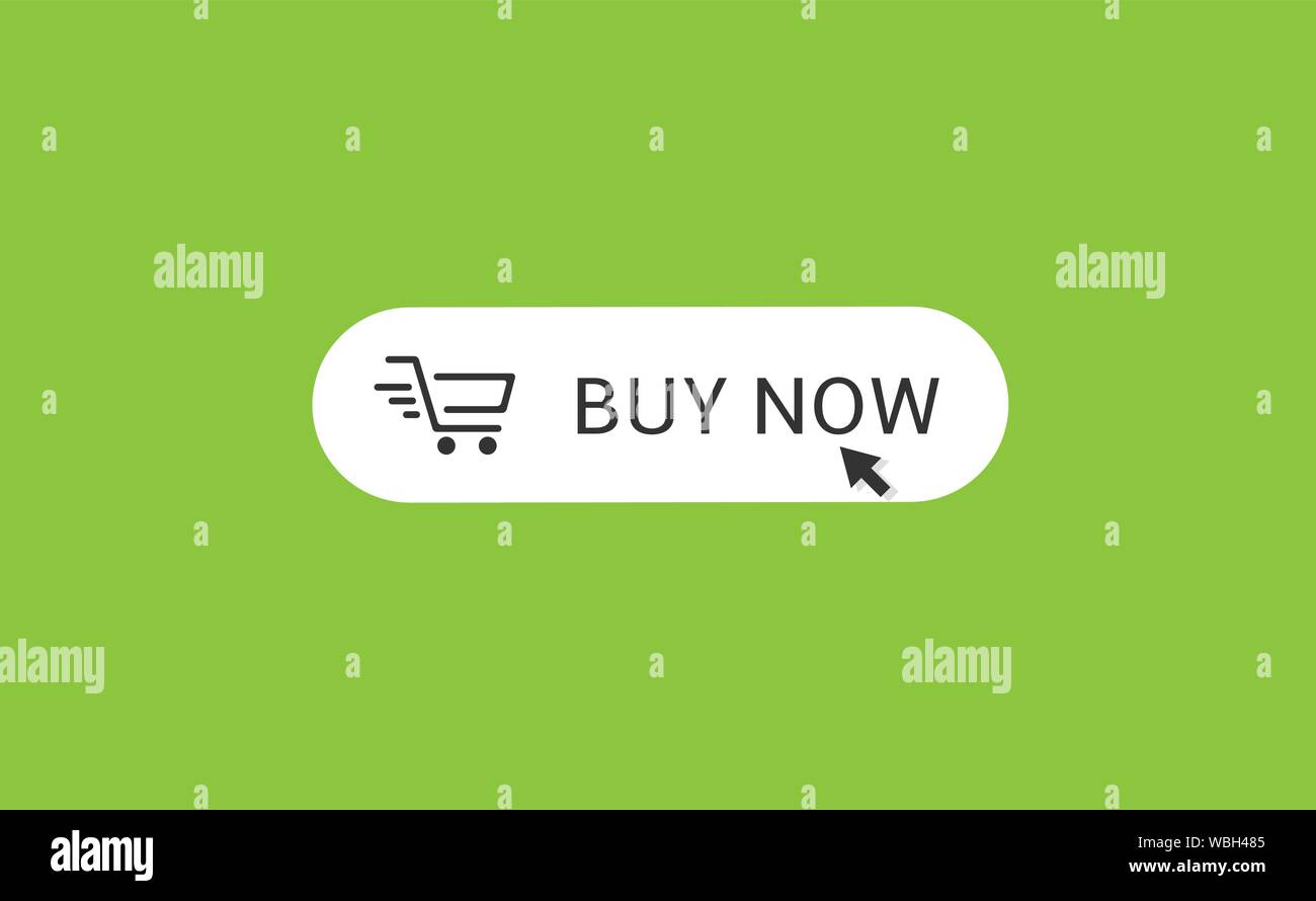Buy now. White Buy now banner template with arrow, basket icon Stock ...