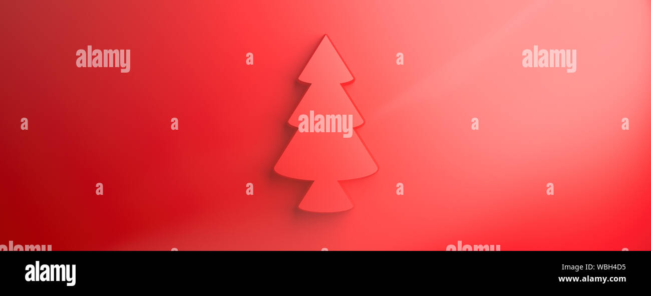 Christmas tree red color on red background, banner. Merry xmas concept ...
