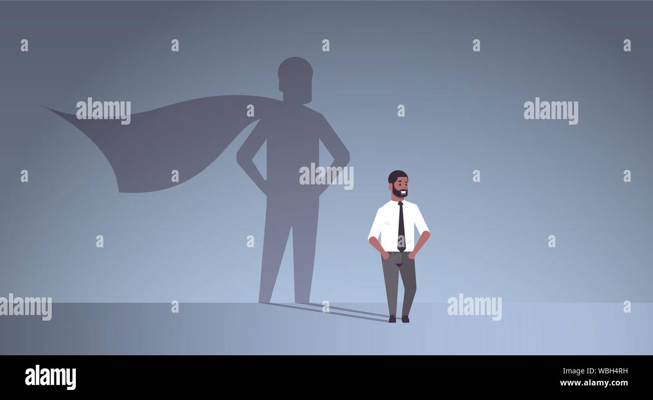 african american businessman dreaming about being super hero shadow of ...