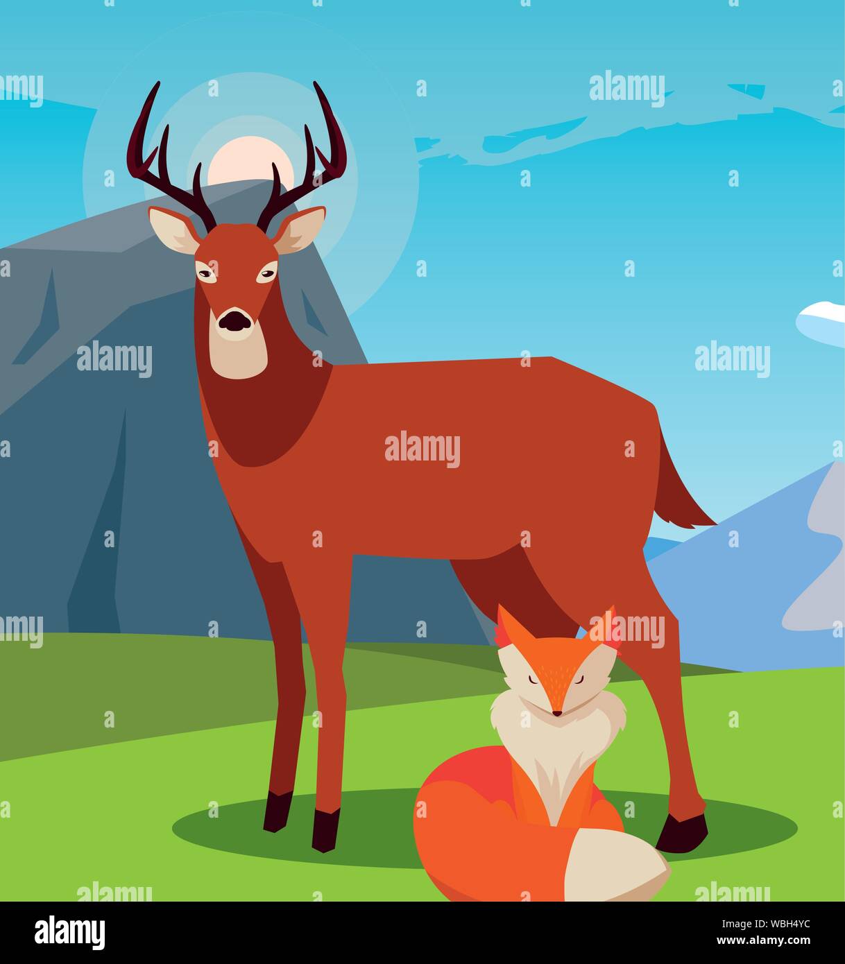 fox and deer happy autumn season landscape vector illustration Stock ...