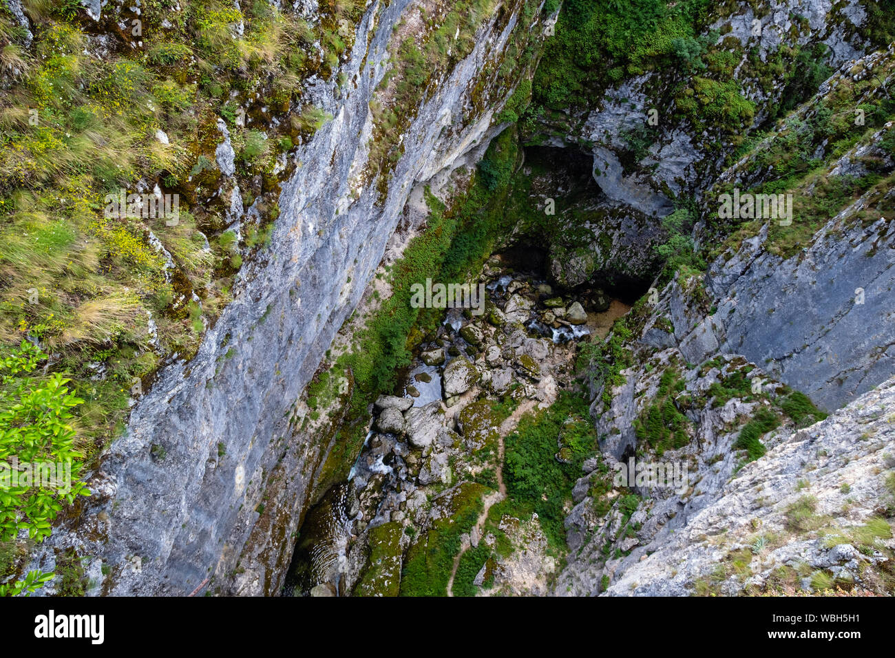 Summer mountain landscape with narrow gorge, view from above (Nevidio ...