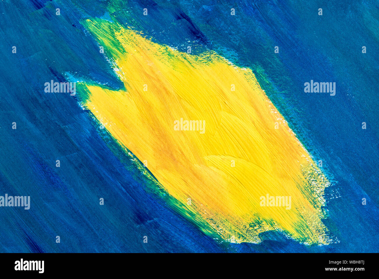 Acrylic painted background with blue color and in the middle yellow ...