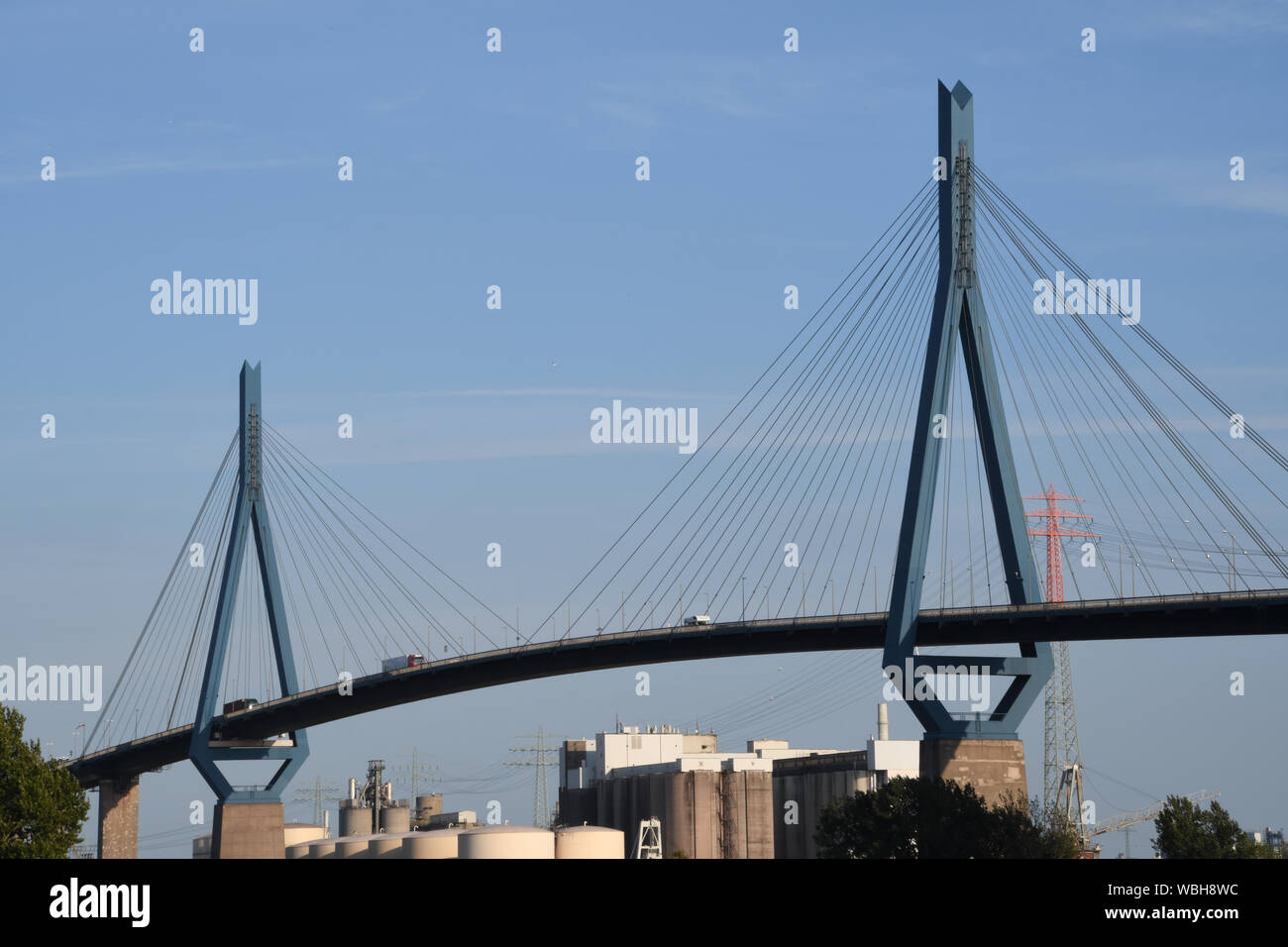 Hamburg, Germany: Part of Hamburgs iconic Koehlbrand bridge, a harbour ...