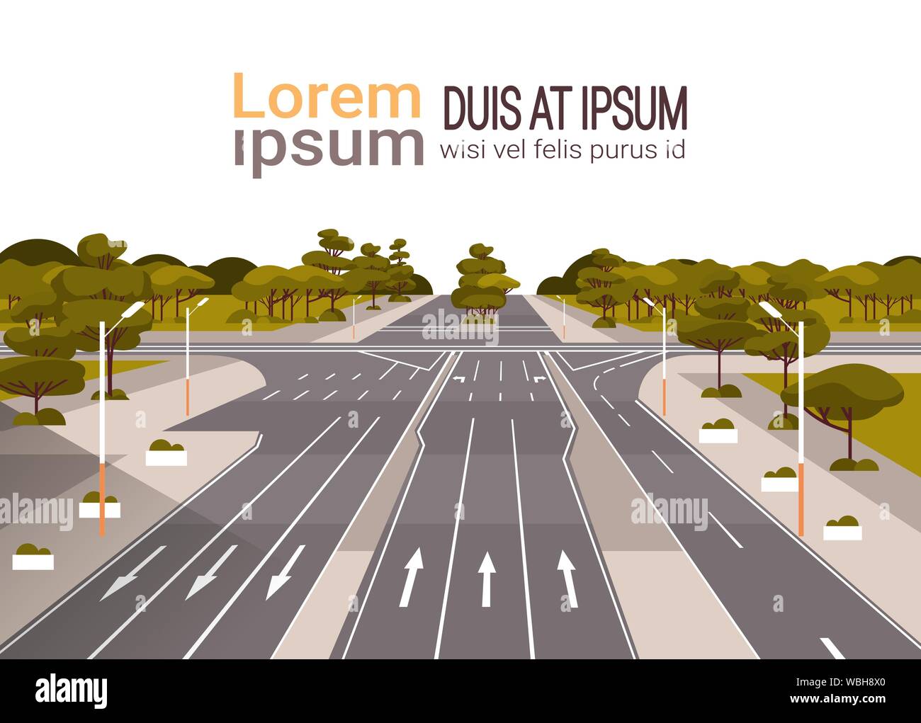 empty highway asphalt with road marking arrows traffic signs roadway ...