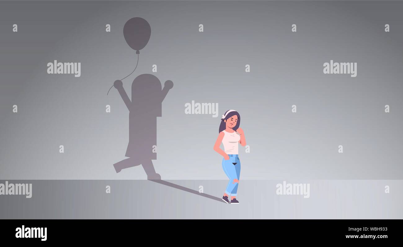 woman dreaming about being a child shadow of little girl with air ...