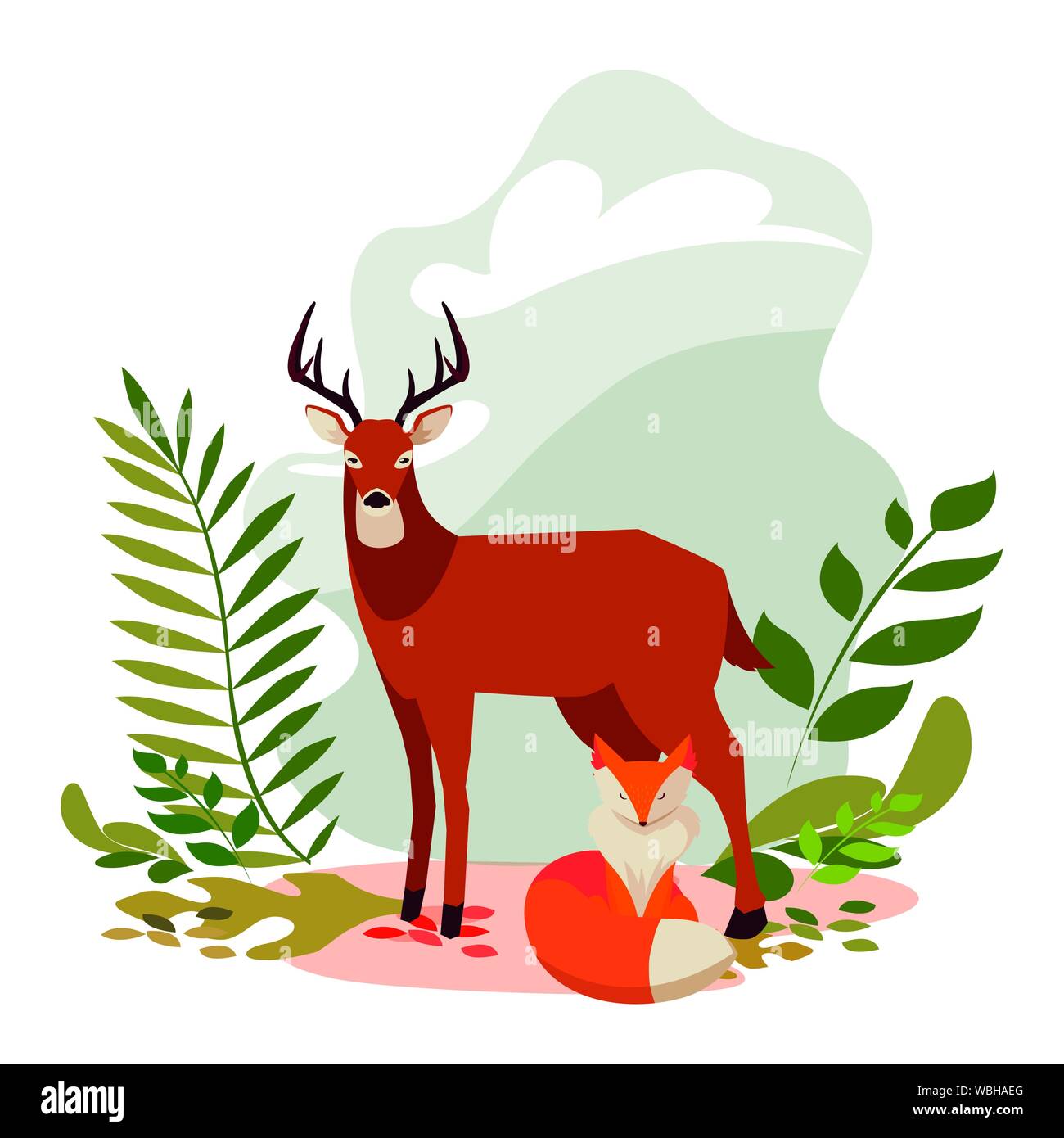 fox and deer happy autumn season vector illustration Stock Vector Image ...