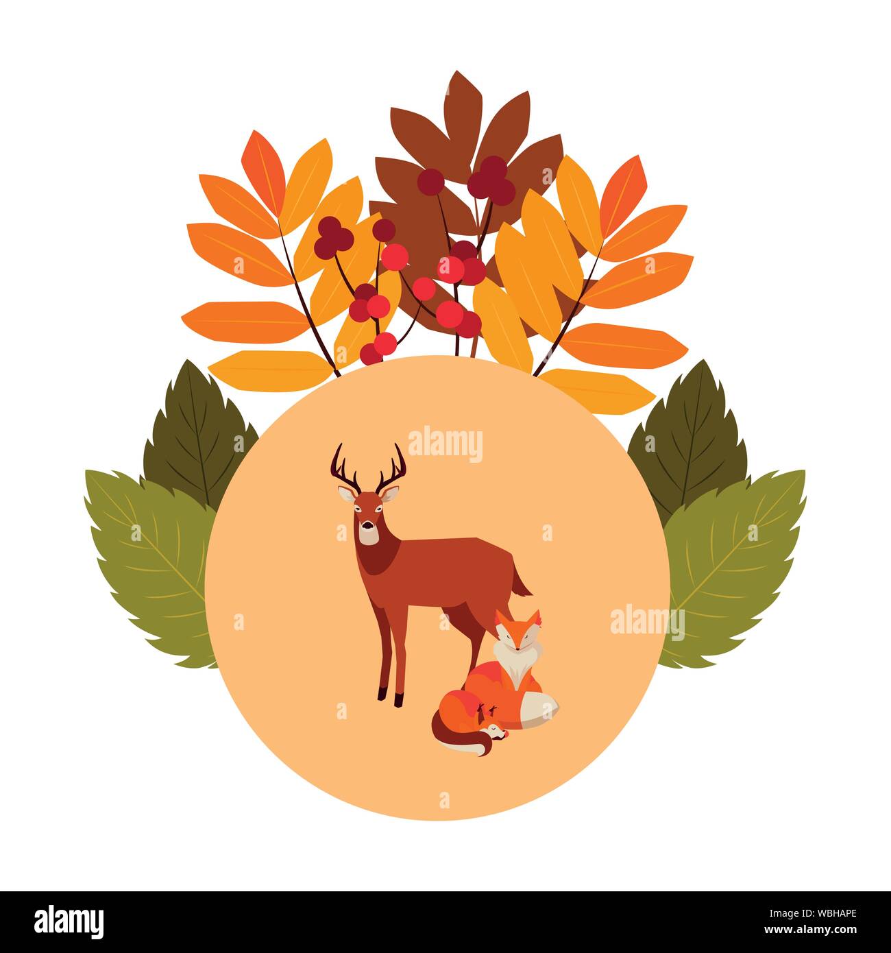 fox and deer happy autumn season vector illustration Stock Vector Image ...