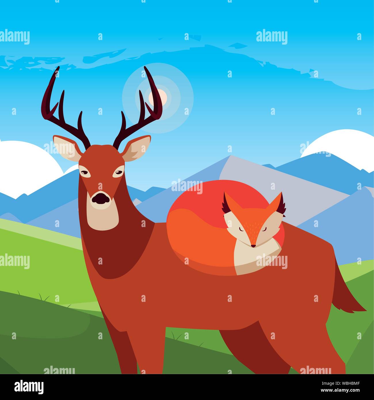fox and deer happy autumn season vector illustration Stock Vector Image ...