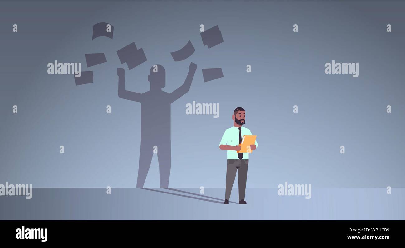 african american businessman holding folder shadow of overvorked ...