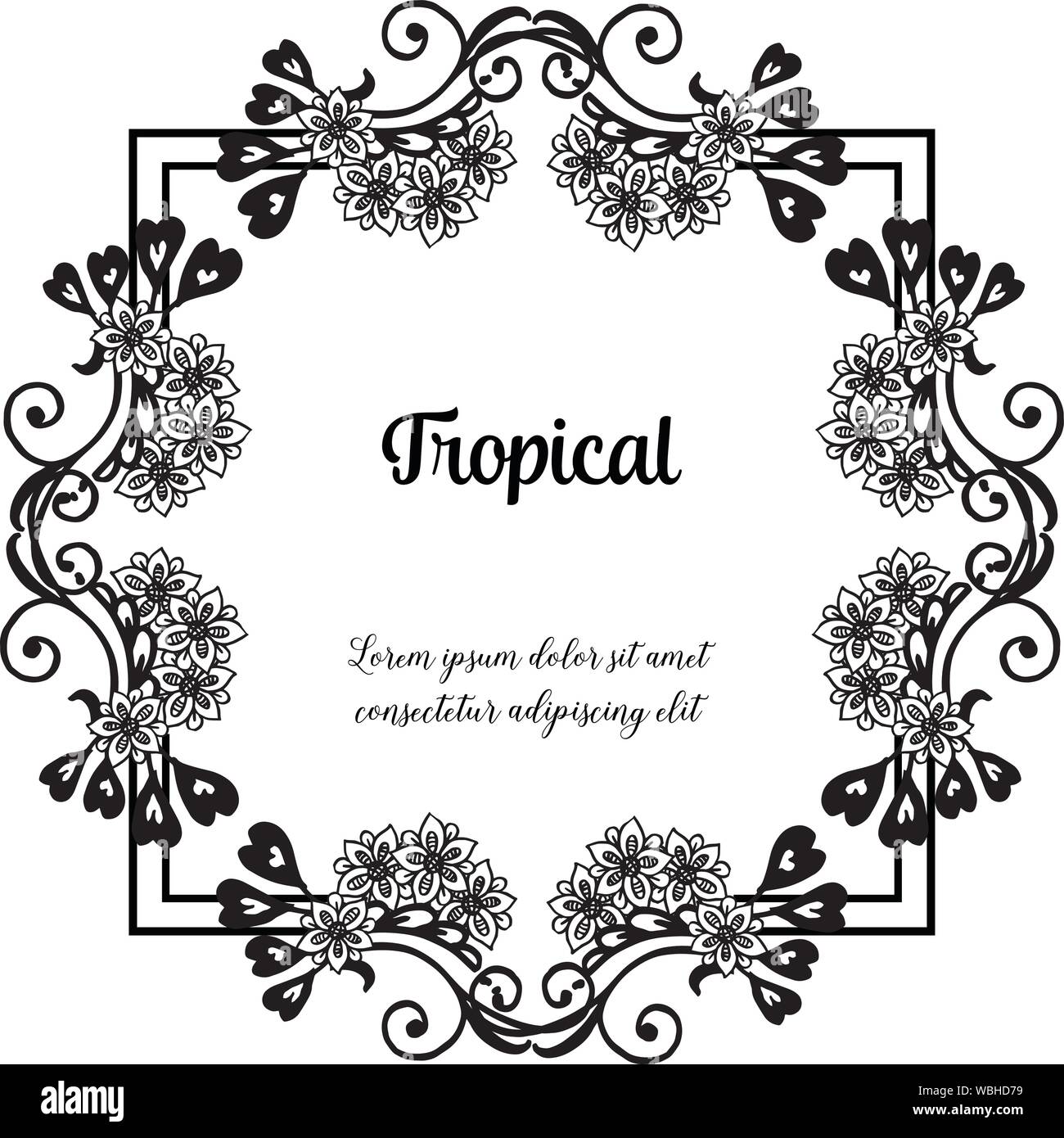 Vector illustration crowd of pink flower frames for writing bridal ...
