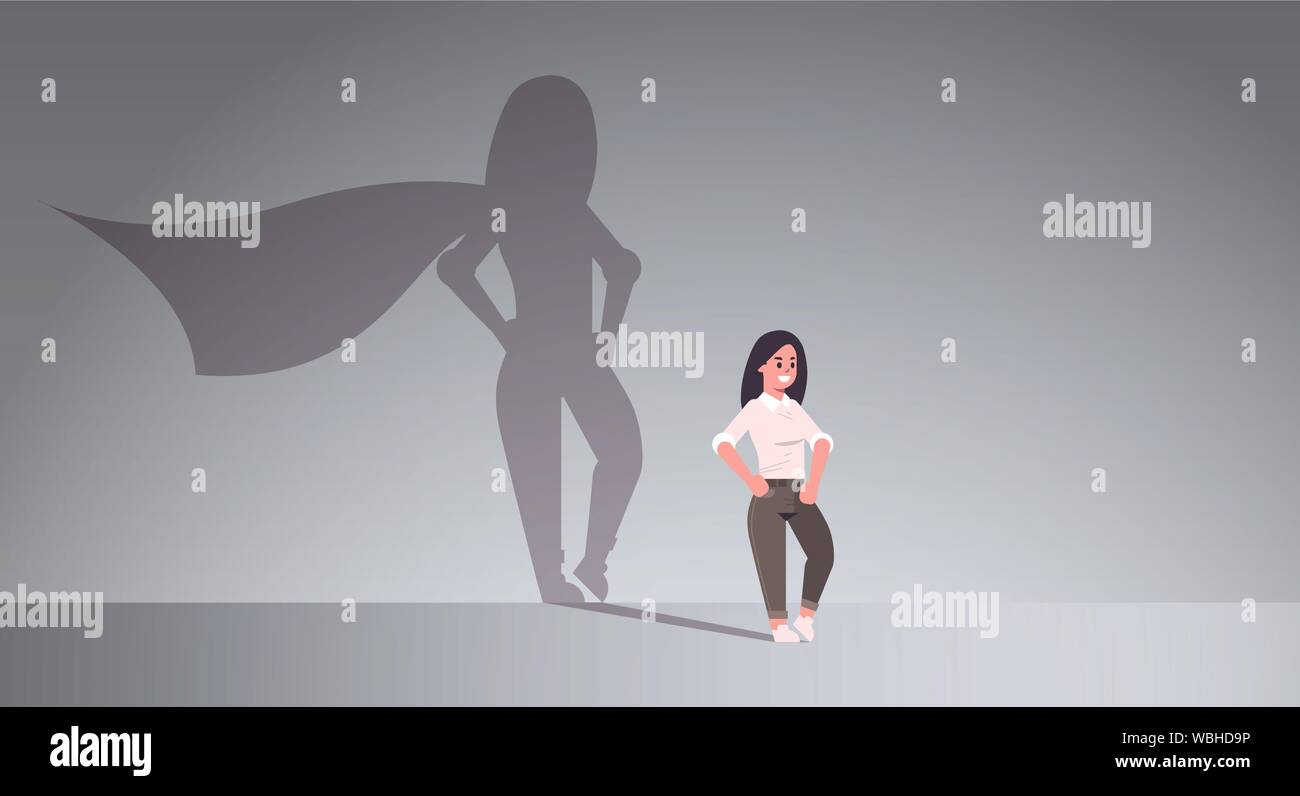 businesswoman dreaming about being super hero shadow of woman with cape ...