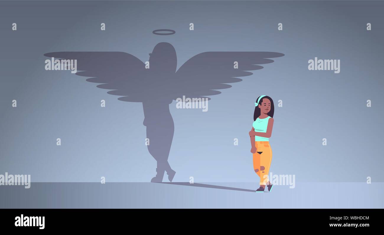 cute african american, girl with shadow of angel imagination aspiration ...