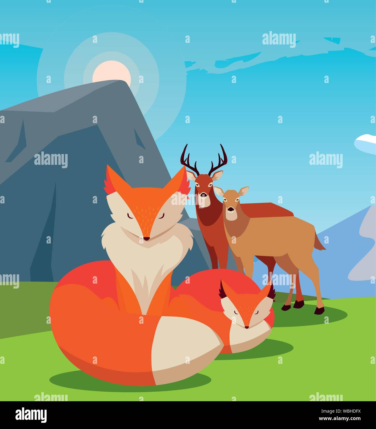 fox and deer happy autumn season landscape vector illustration Stock ...