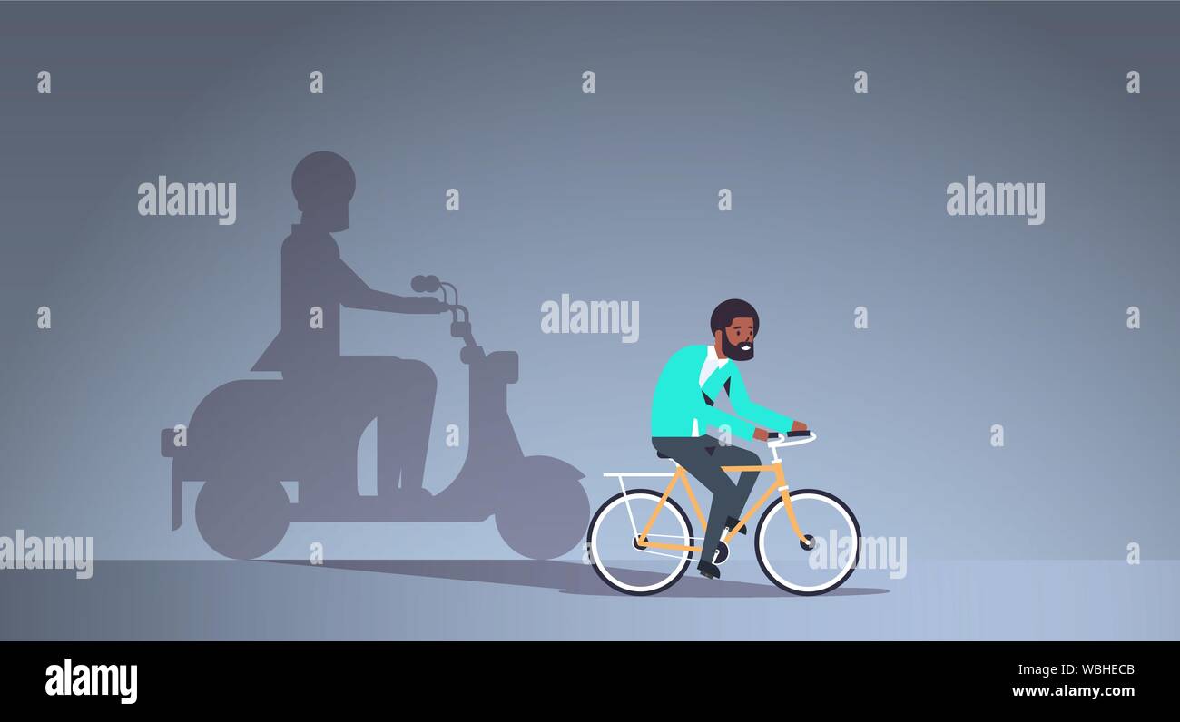 african american guy riding bike shadow of man on motor scooter ...