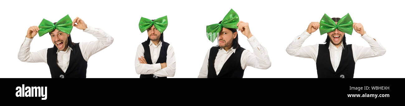 The man with big green bow tie in funny concept Stock Photo - Alamy