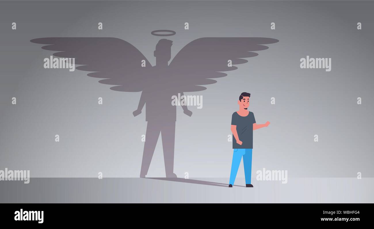 casual guy with shadow of angel imagination aspiration concept male ...