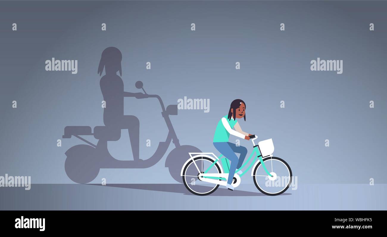 african american girl riding bike shadow of woman on motor scooter ...