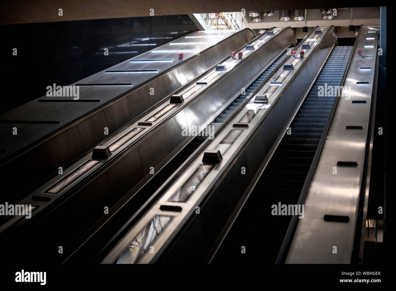 An escalator for the new Elizabeth Line at Tottenham Court Road station ...