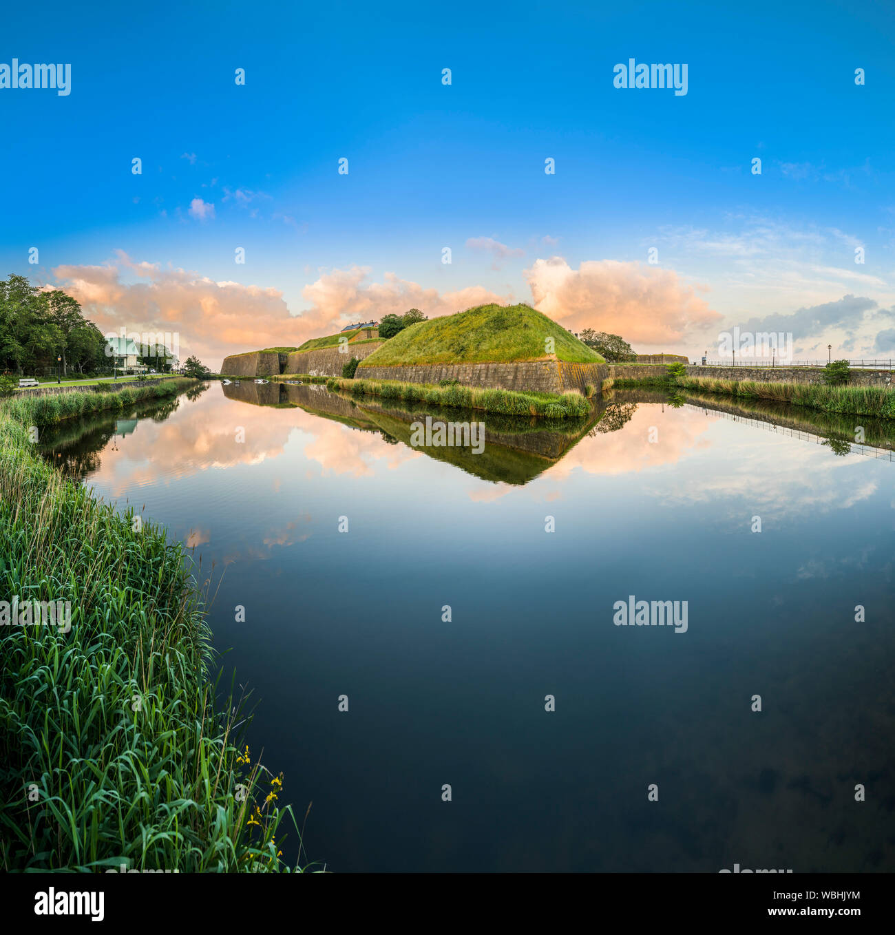 Varberg fortress and moat at dawn. Varberg, Halland, Sweden ...