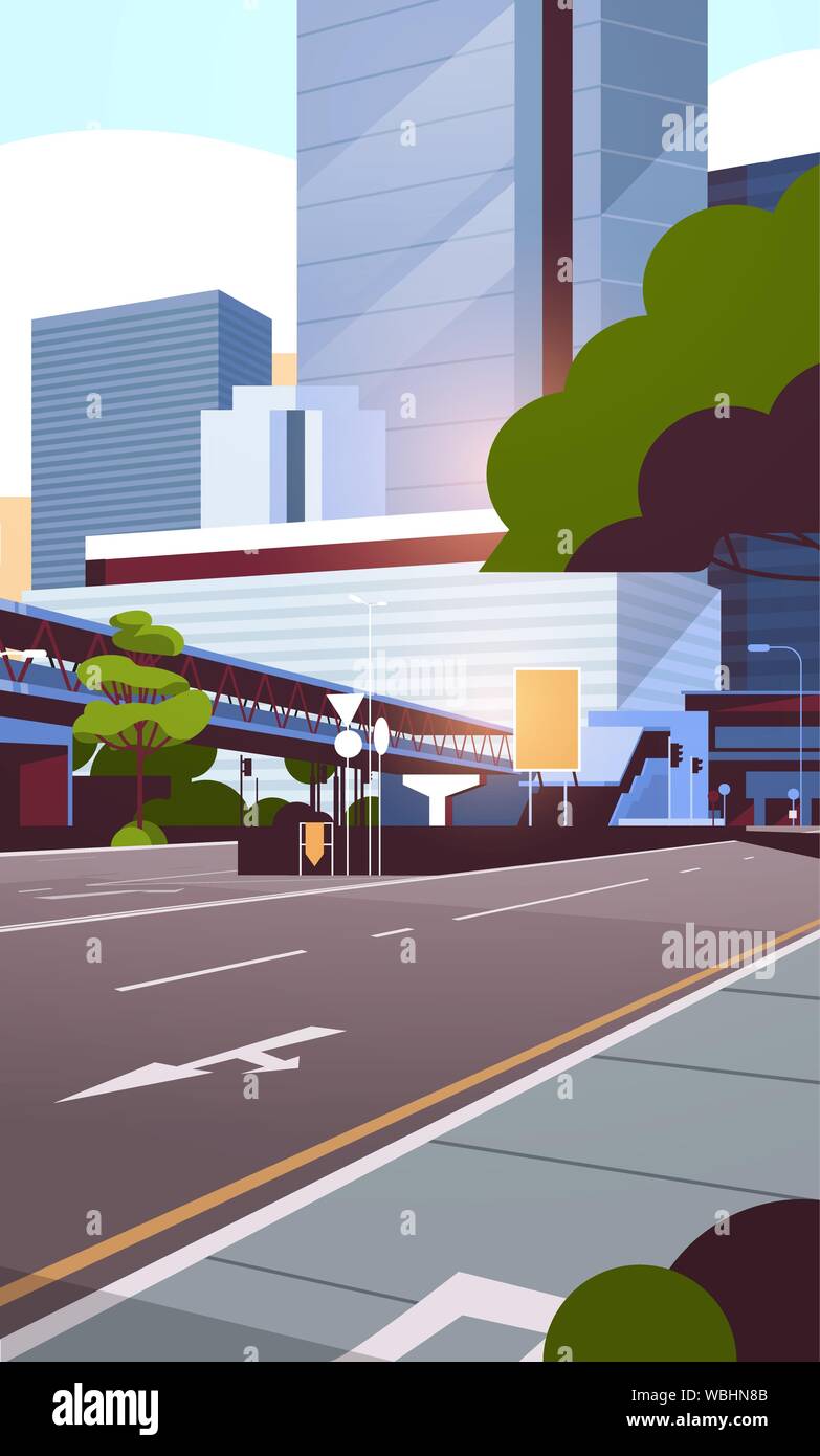 city road street skyline with modern skyscrapers and subway cityscape ...