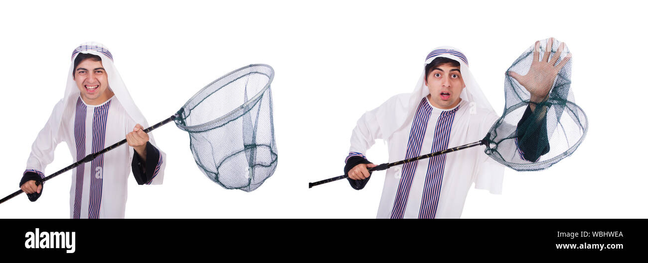 The arab businessman with catching net on white Stock Photo - Alamy