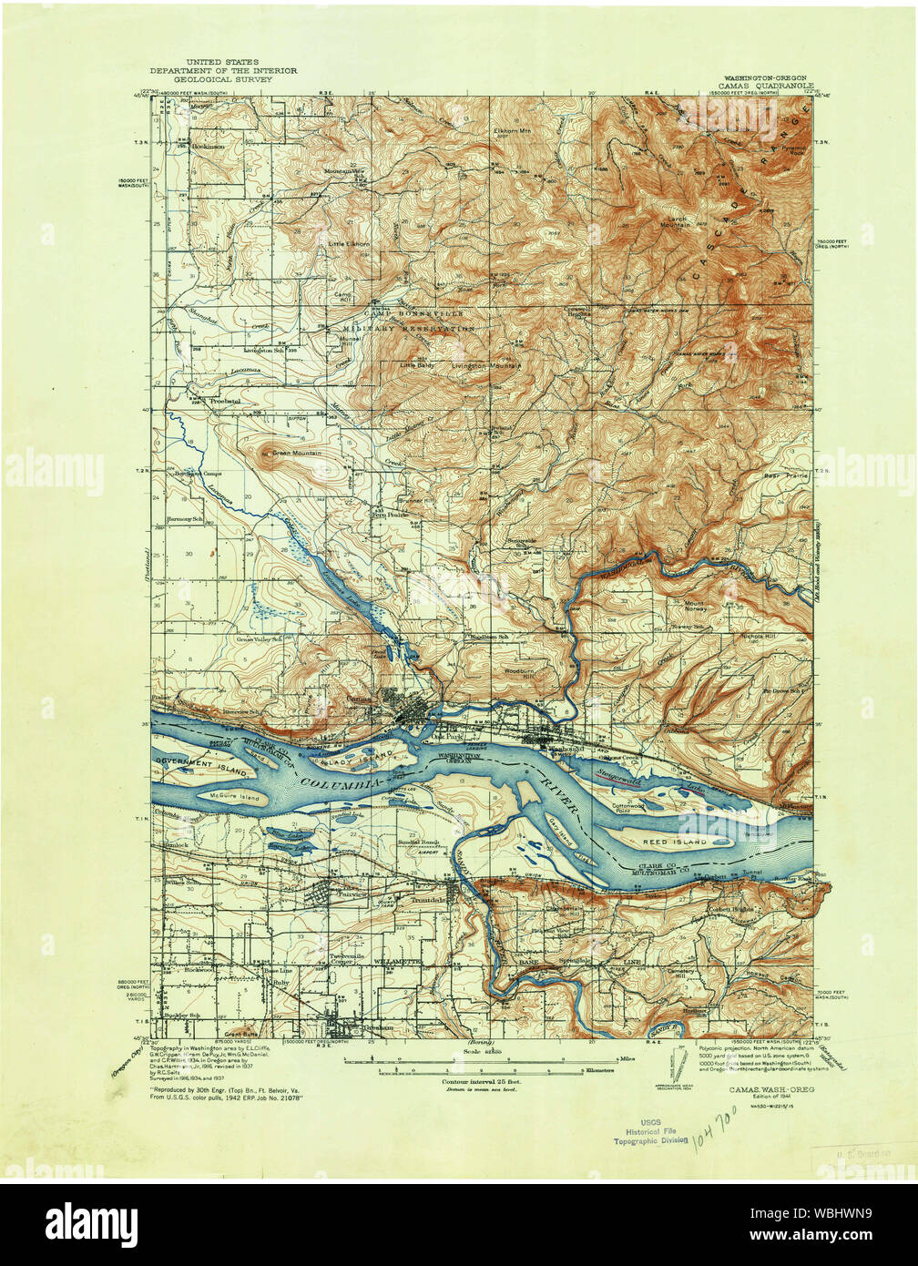USGS Topo Map Washington State WA Camas 240311 1941 62500 Restoration ...