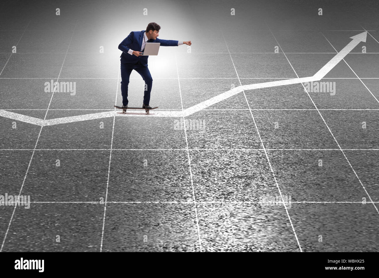 The businessman riding skateboard on financial graph Stock Photo - Alamy