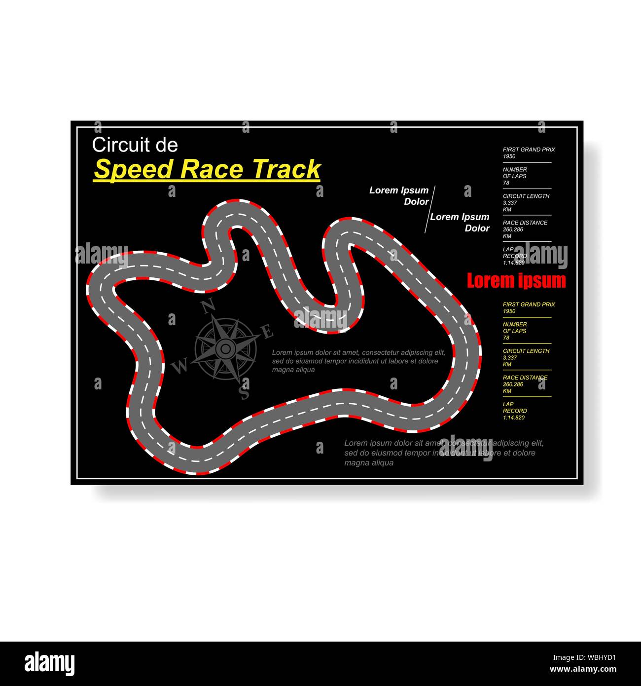 Black custom made race circuit banner with sample text isolated on ...