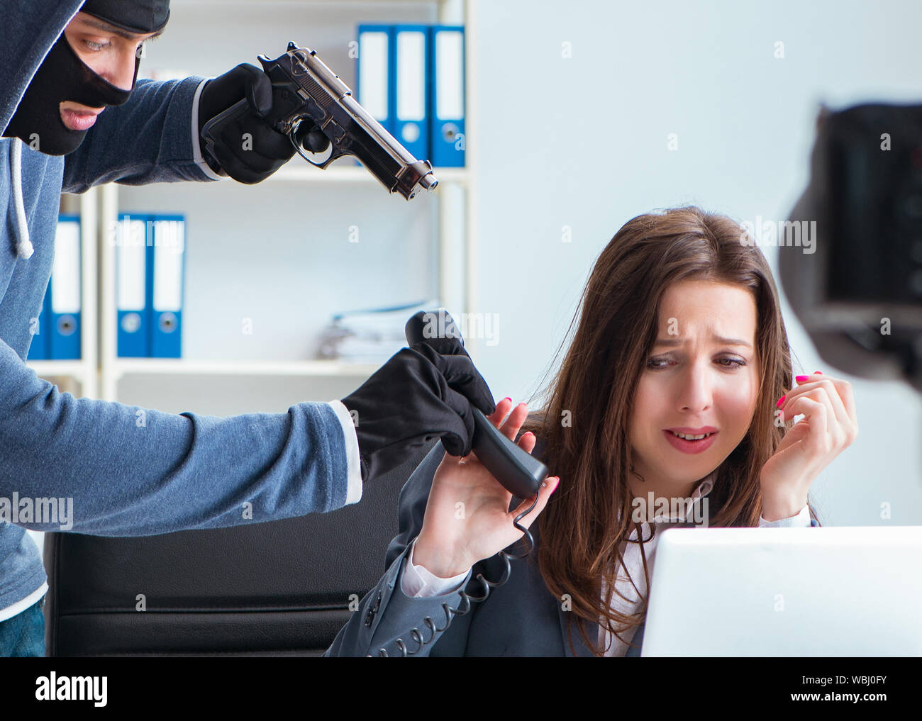 The criminal recording message for ransom with victim businesswoman ...