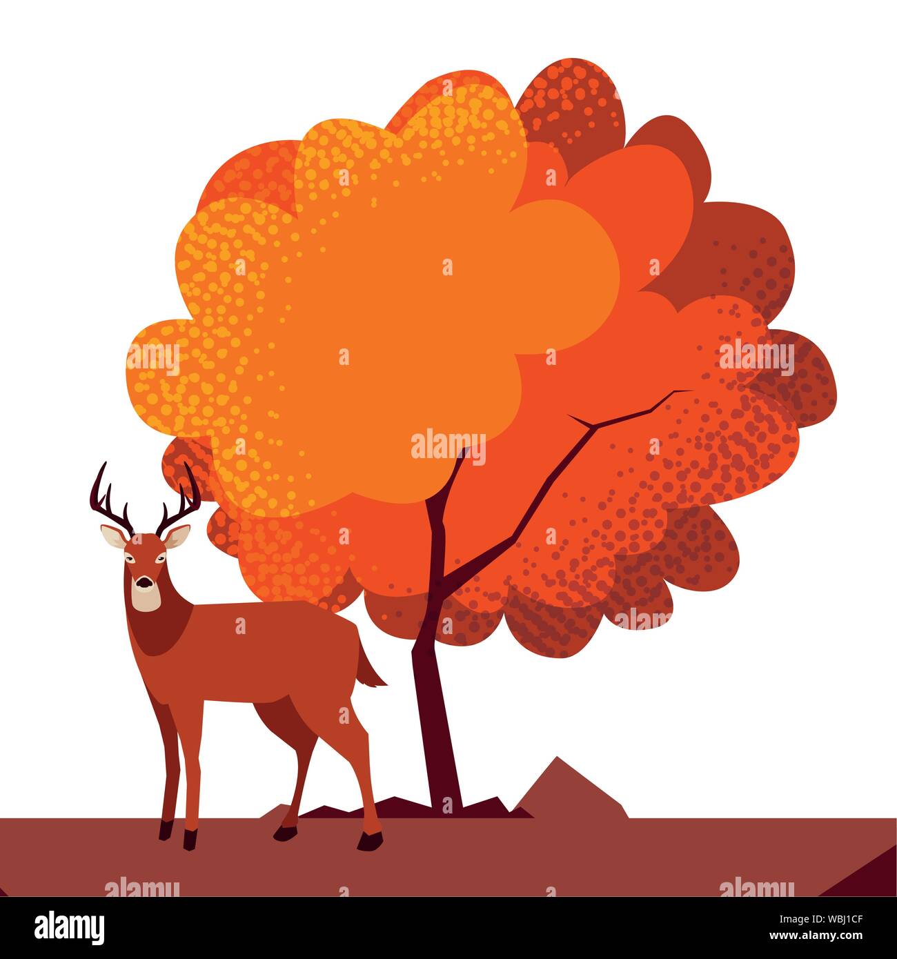 deer wildlife tree happy autumn season vector illustration Stock Vector ...