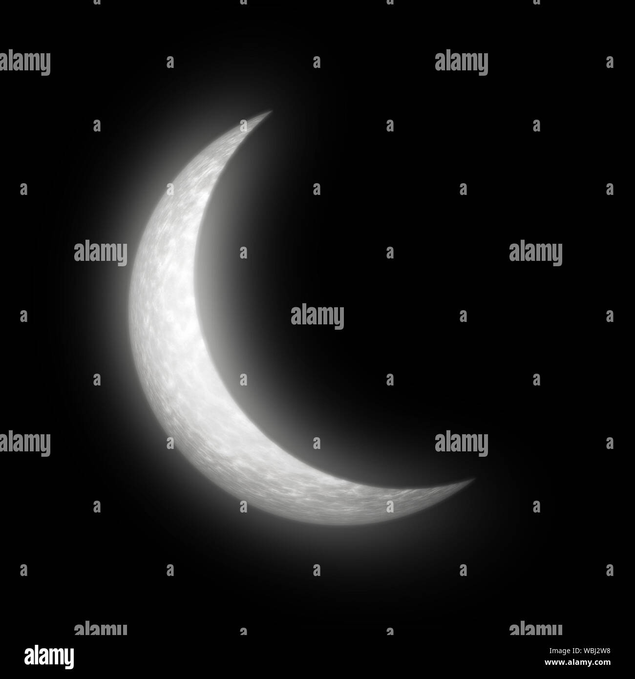 Stylized abstract textured crescent moon design on black background ...