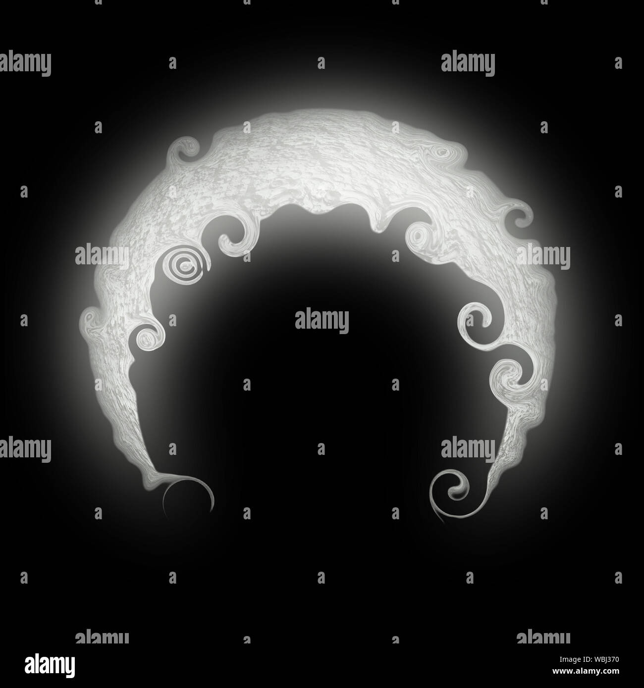 Stylized abstract textured crescent moon design on black background ...