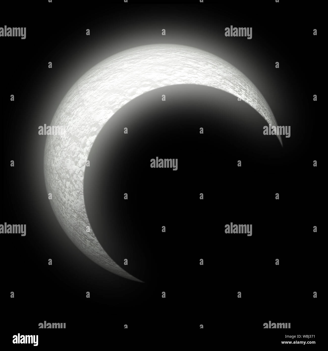 Stylized abstract textured crescent moon design on black background ...