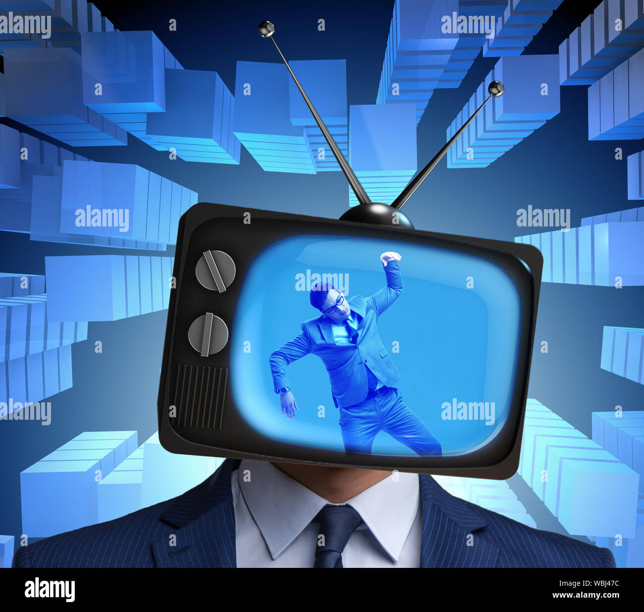 The man with television head in tv addiction concept Stock Photo - Alamy