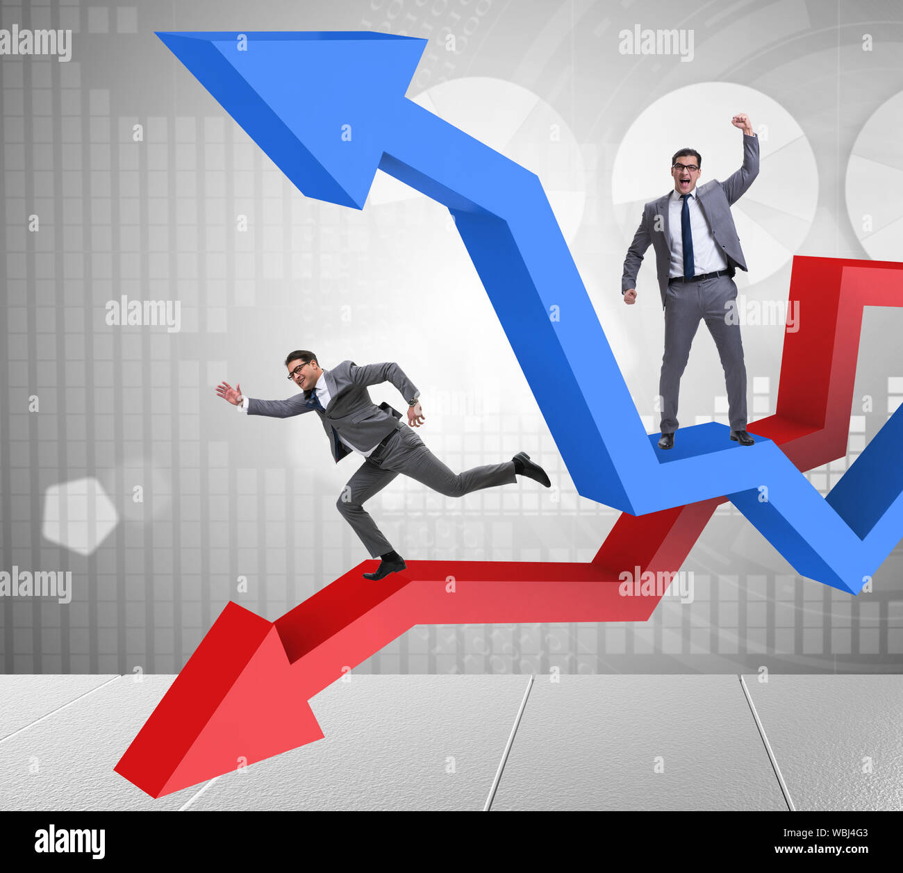 The businessman with charts of growth and decline Stock Photo - Alamy