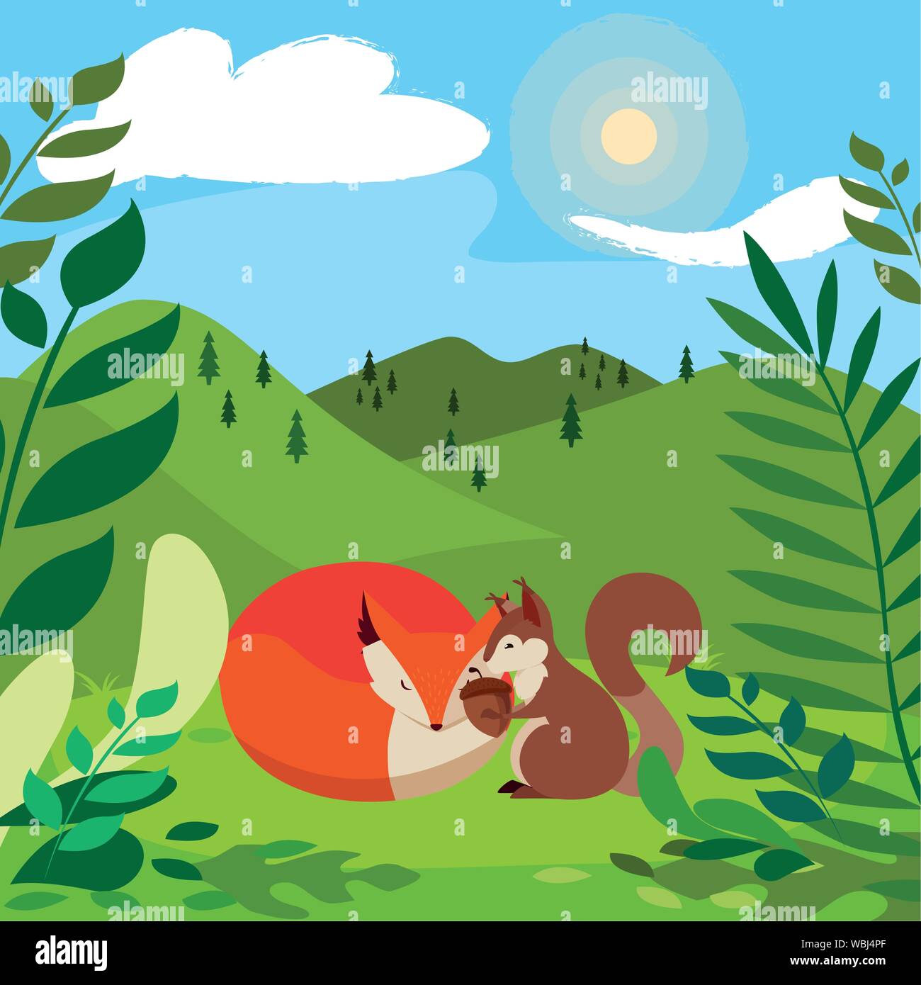 Red fox animal foliage background Stock Vector Images - Alamy