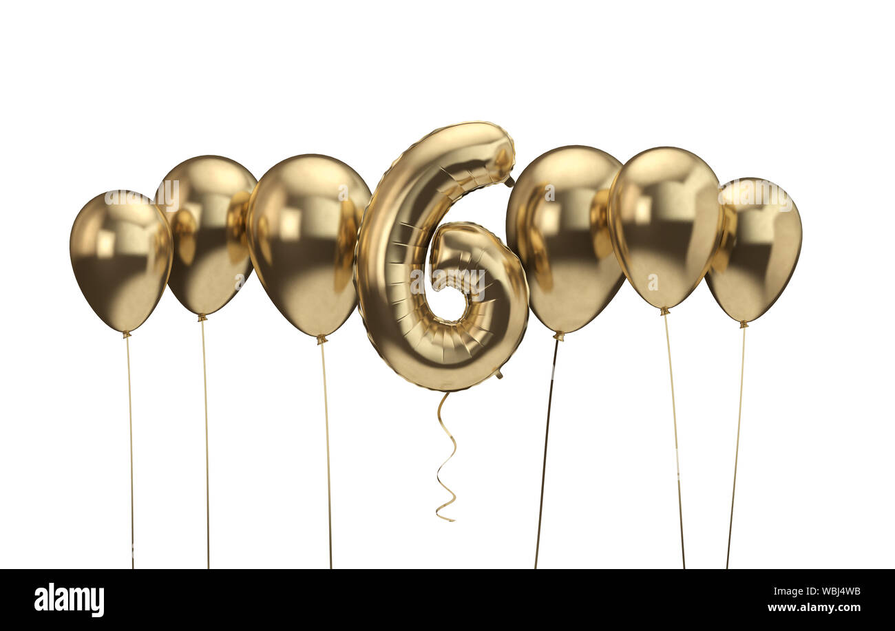 6th birthday gold balloon background. Happy Birthday. 3D Rendering ...