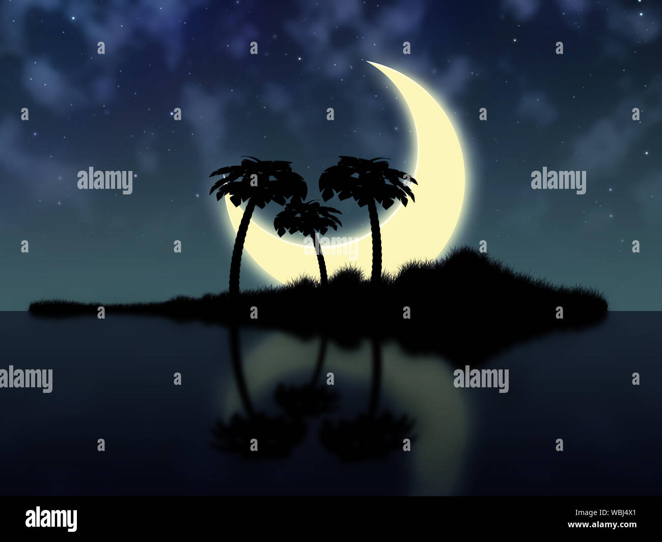 Big crescent moon over tropical island in the sea Stock Photo - Alamy
