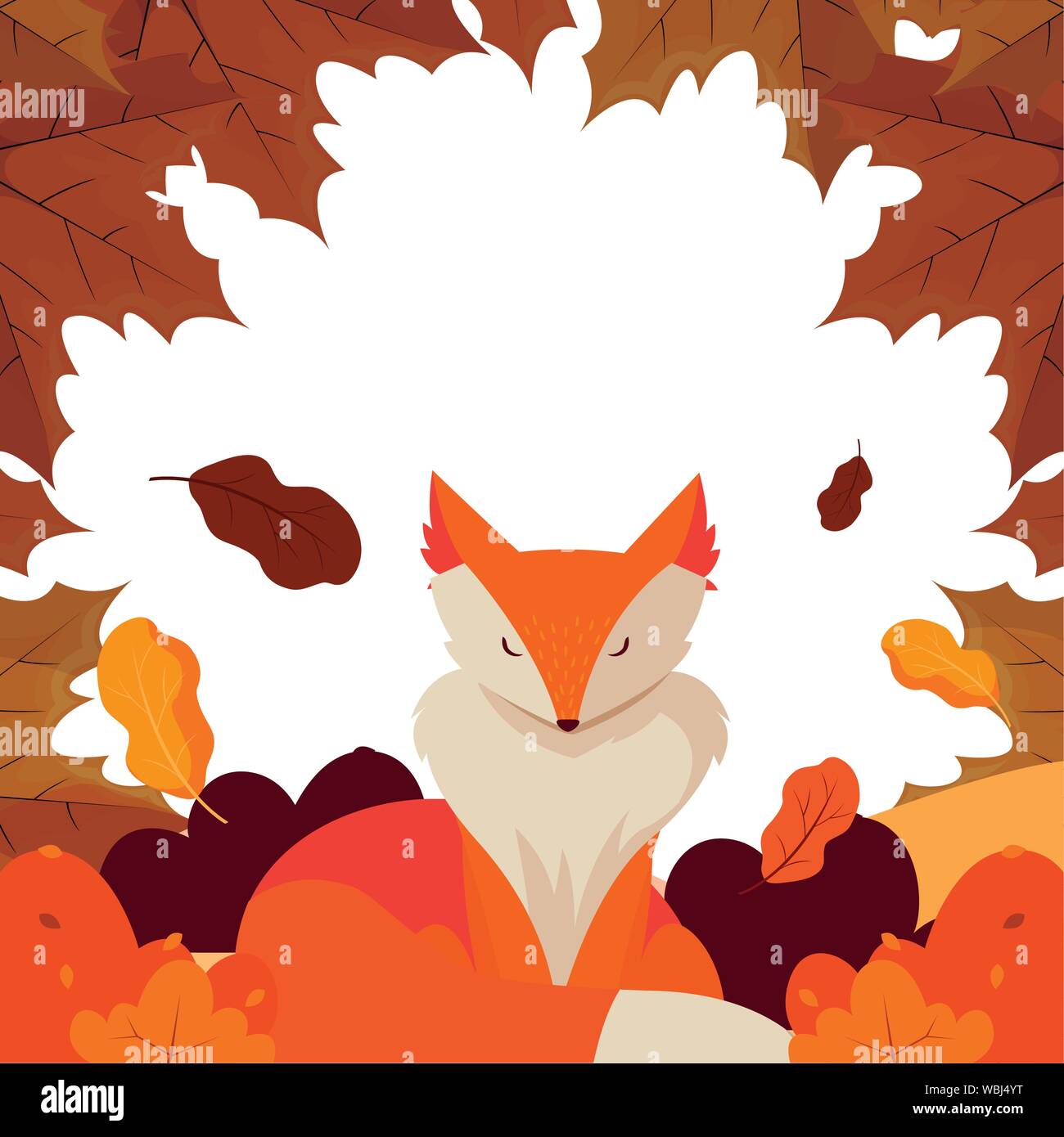 happy autumn season fox mammal foliage vector illustration Stock Vector ...