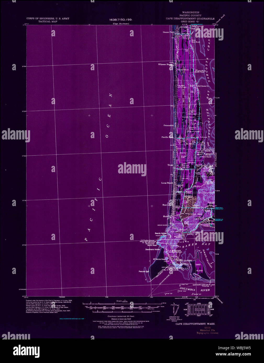 USGS Topo Map Washington State WA Cape Disappointment 240331 1938 62500 ...