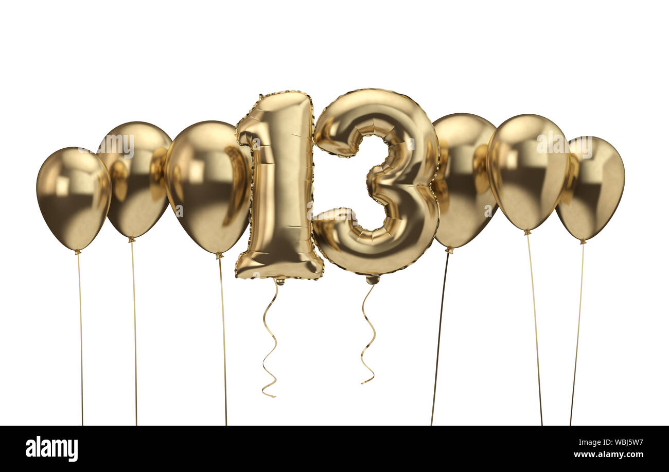 13th birthday gold balloon background. Happy Birthday. 3D Rendering ...