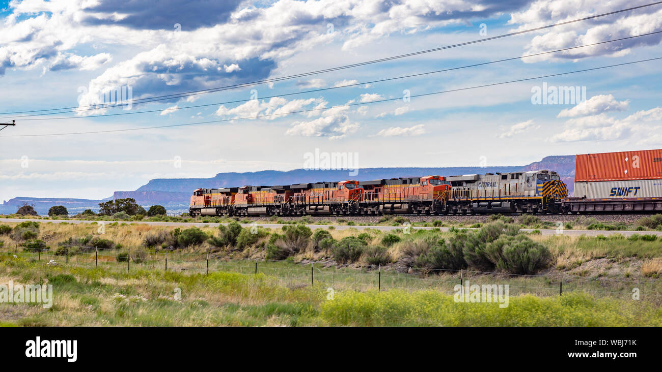 Arizona, USA. May 17, 2019. Freight BNSF train in Chinle, canyon de ...